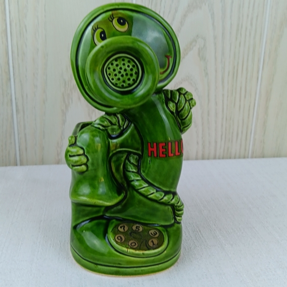 Vintage | Accents | Vintage Green Ceramic Phone Character Made In Japan ...